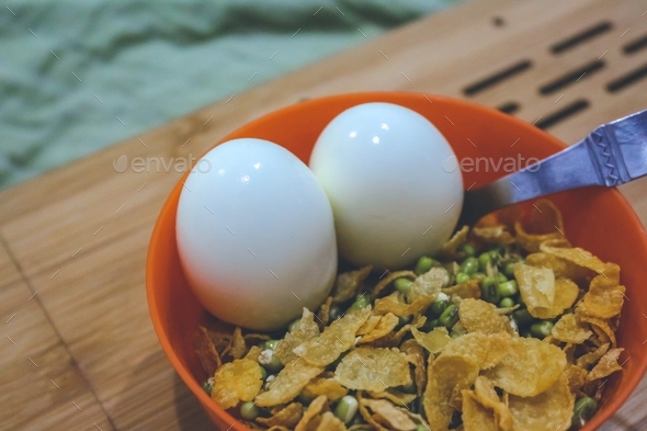Egg, corn flakes and lentils.... Stock Photo by XandriethXs | PhotoDune