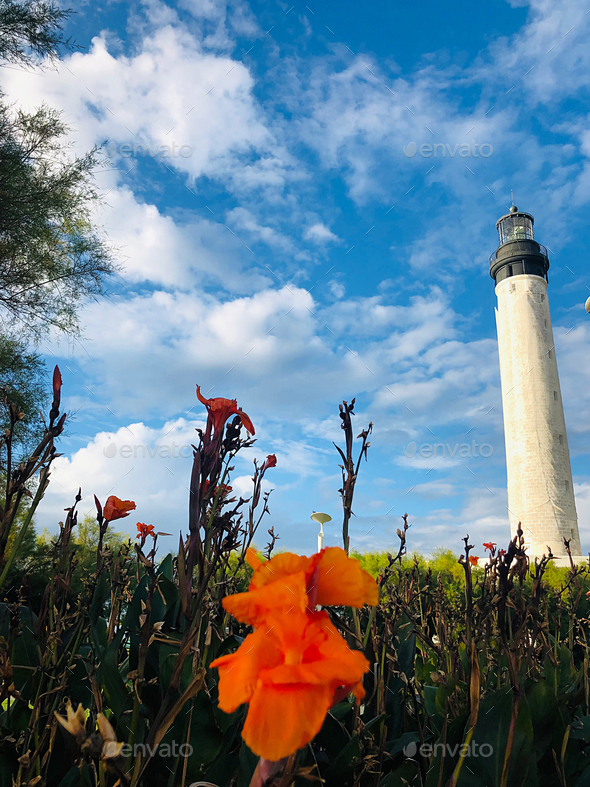 French beautiful lighthouse front of Atlantis ocean Stock Photo by ...