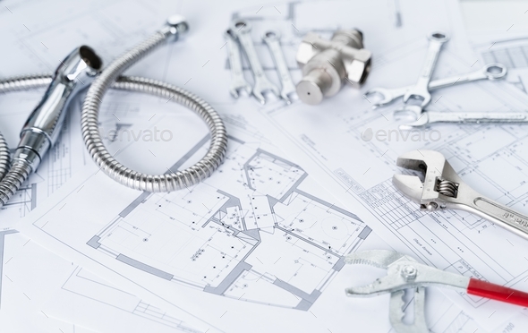 Plumbing project in house.Drawing,diagrams,plan of water supply of ...