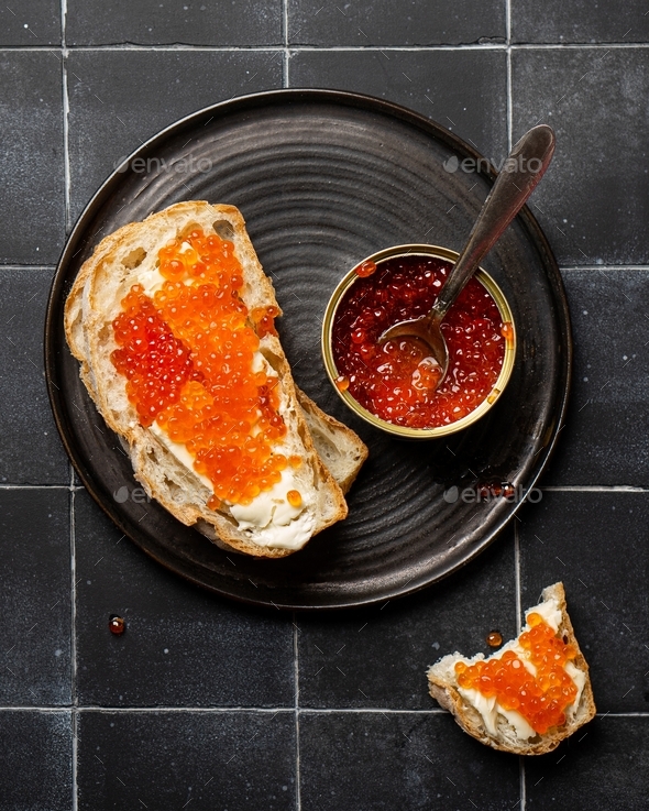 toast with butter and red caviar Stock Photo by lena_otvo | PhotoDune