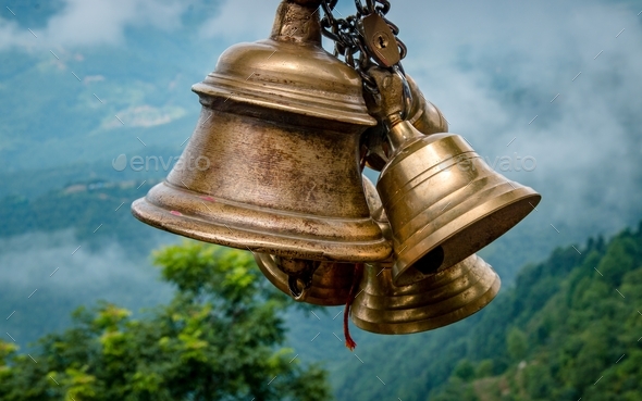 traditional ringing bell at Manakamana Temple, Nepal Stock Photo by ...