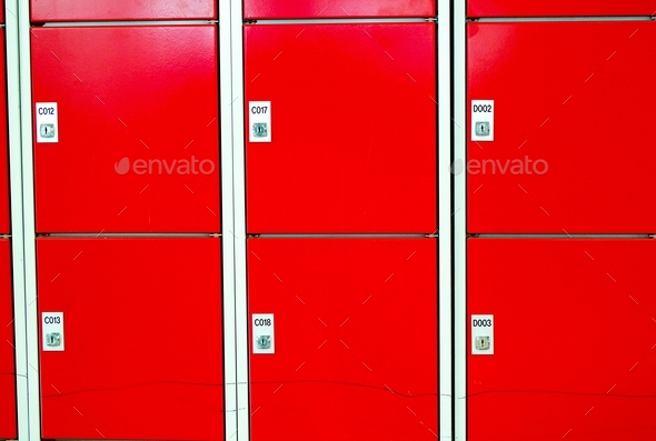 Red lockers at school. Stock Photo by SmitBruins | PhotoDune