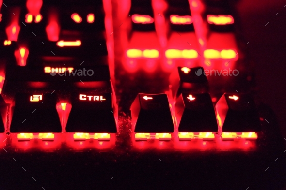 Mechanical keyboard with RGB led lights. Glowing red color. Stock Photo ...