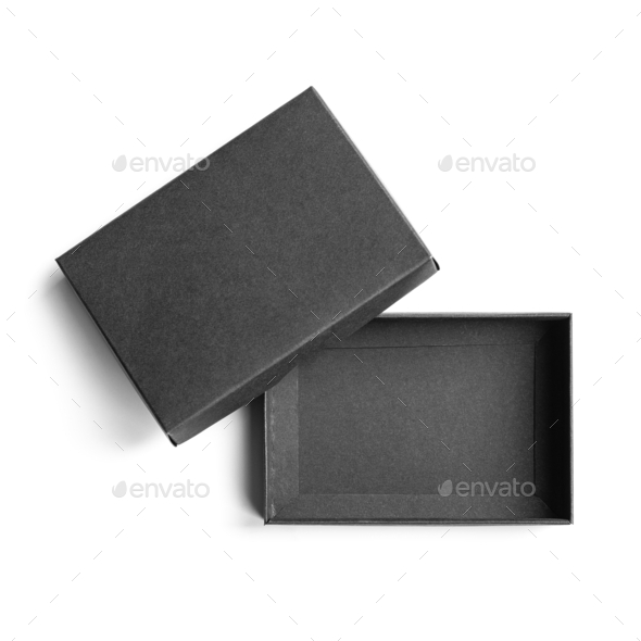 Empty opened black box with cover isolated on white background, small ...