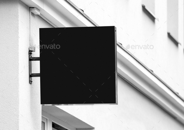 Black outdoor business signage mockup to add company logo, wall sign ...