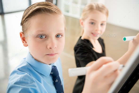 Children in formal clothes making presentation, children in business ...