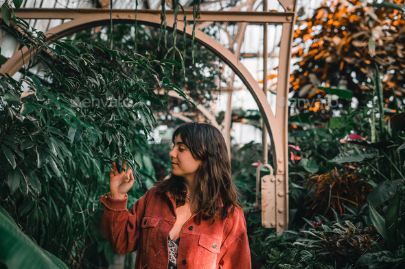 caucasian girl in nice dress red jacket smiling calm and relaxed ...