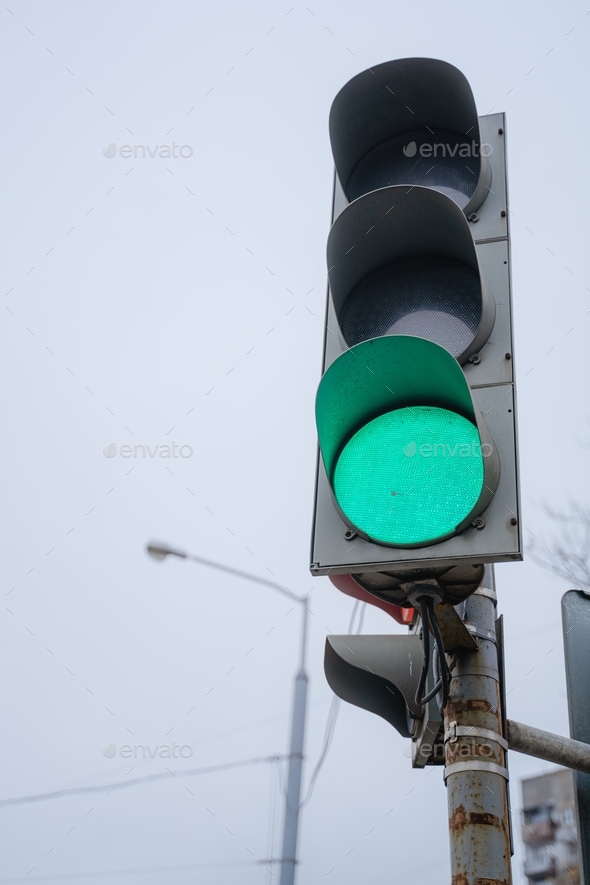 road traffic light is green, allows cars to go, traffic rules Stock ...