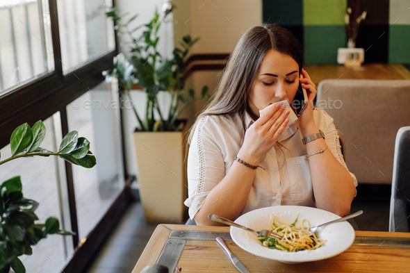Friends enjoying lunch in the restaurant, eating paste Stock Photo by ...
