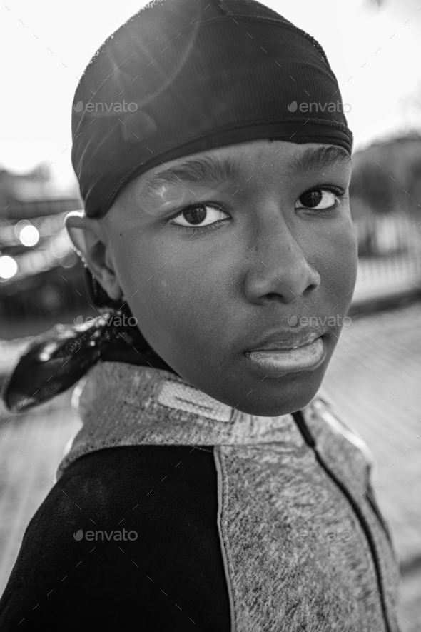 generation z young black teenager looking ar the camera Stock Photo by ...