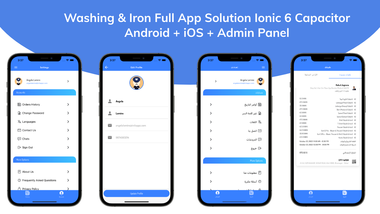 clothes washing and laundry multi-vendor full app solution android + ios (Laundry Wala) Ionic 6 ...