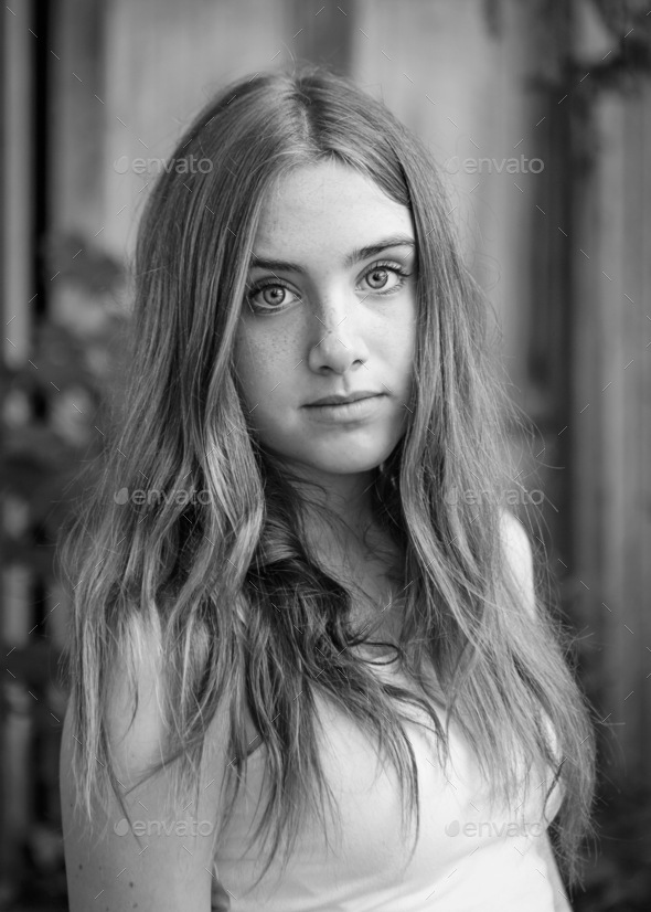 Black and white portrait of a teenage generation z girl Stock Photo by ...