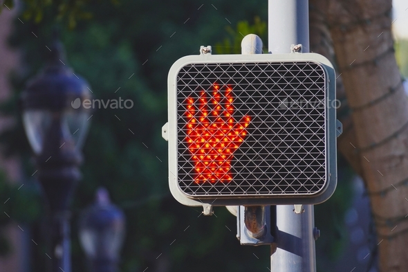 Red hand symbol on a crosswalk light in a city. Stock Photo by ...