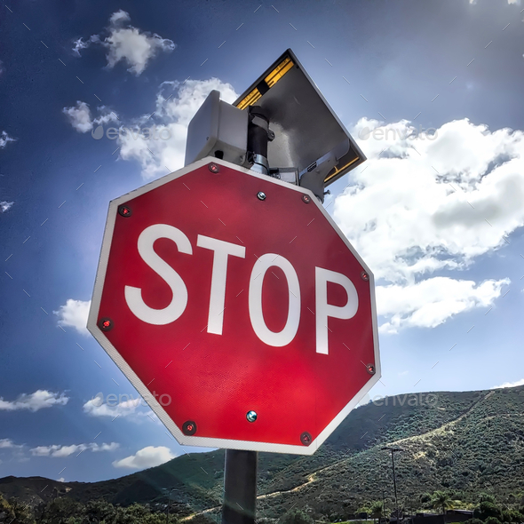Solar powered flashing red stop sign designed to save lives. They're ...