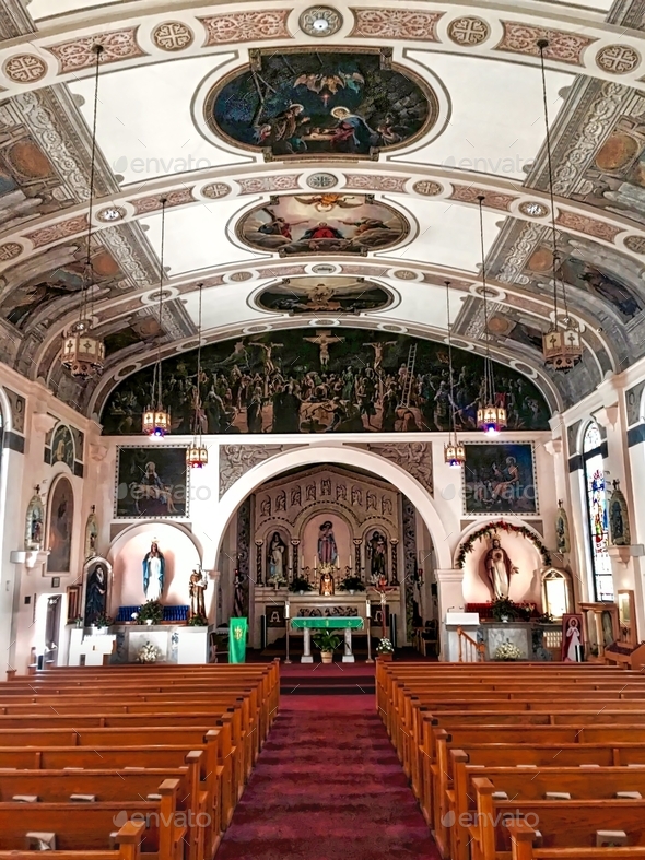 Inside of an old, neighborhood, Catholic Church Stock Photo by ...