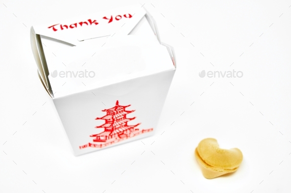 Traditional Chinese Food Take Out box and Fortune Cookie Stock Photo by ...