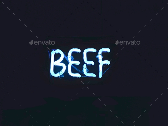 Neon sign that says Beef on a black background Stock Photo by ...