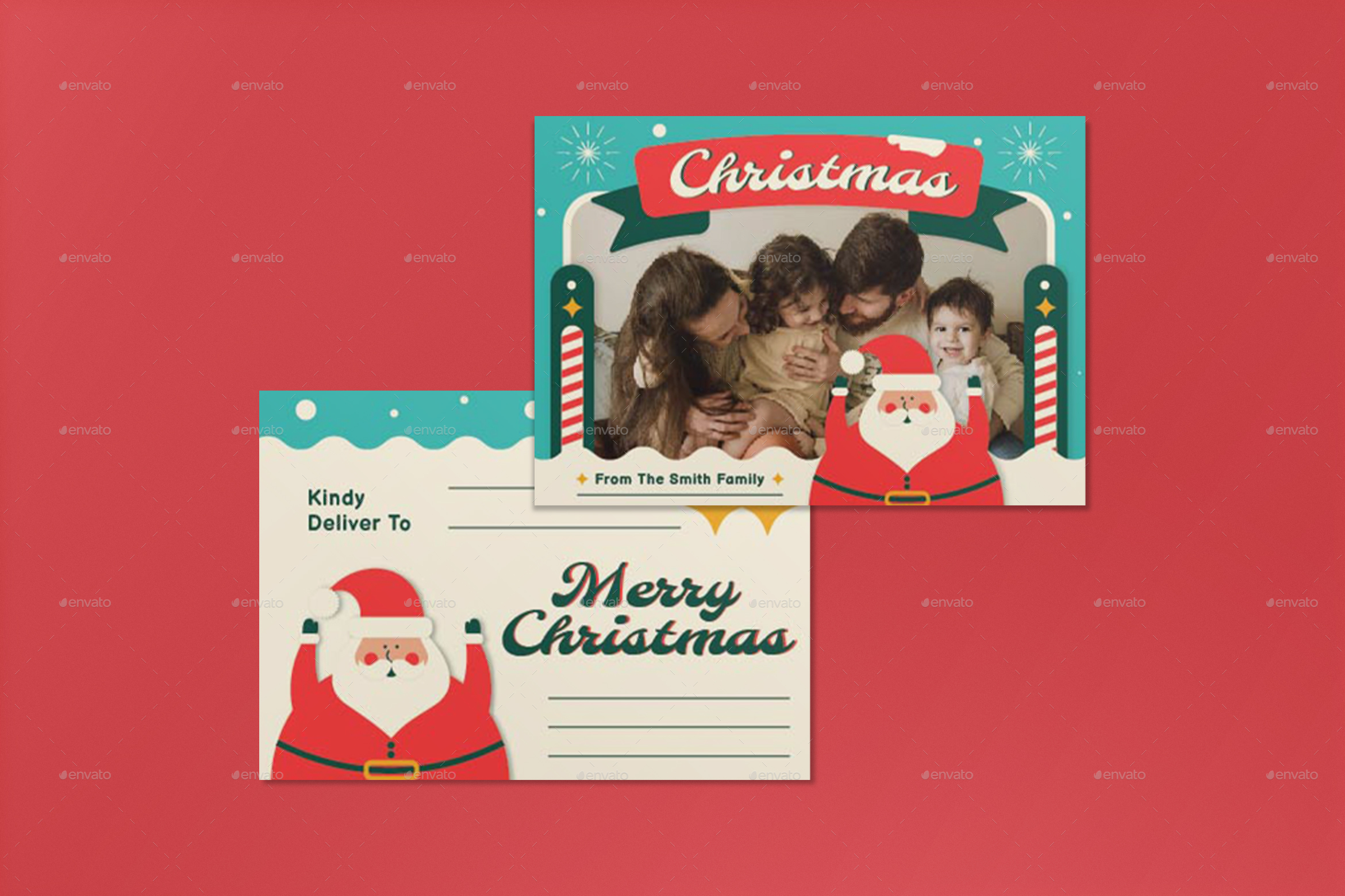 Blue Flat Design Christmas Greeting Card, Print Templates | GraphicRiver