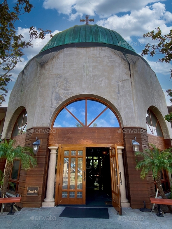 Beautiful sky with great architecture of a Catholic church parish in ...