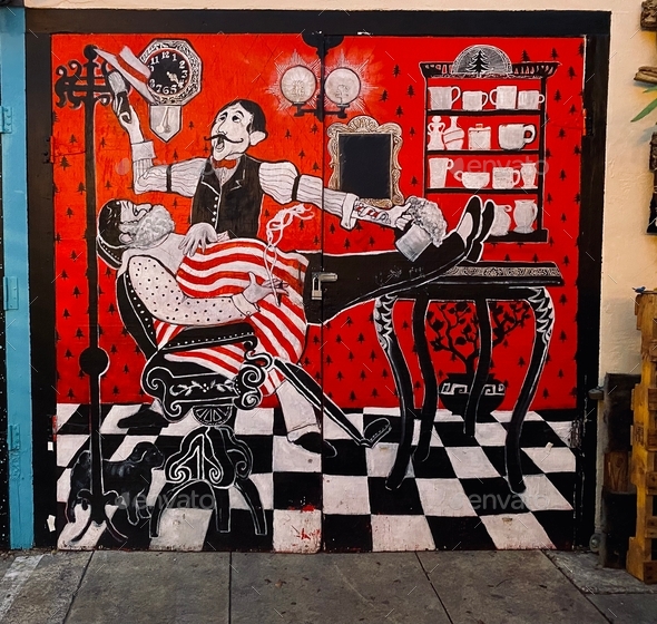 Super awesome wall mural outside a barber shop in South Park, San Diego ...