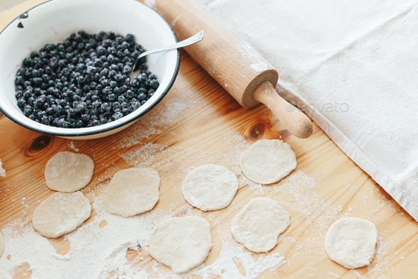 Process of making sweet varenyky vareniki pierogi with berries ...