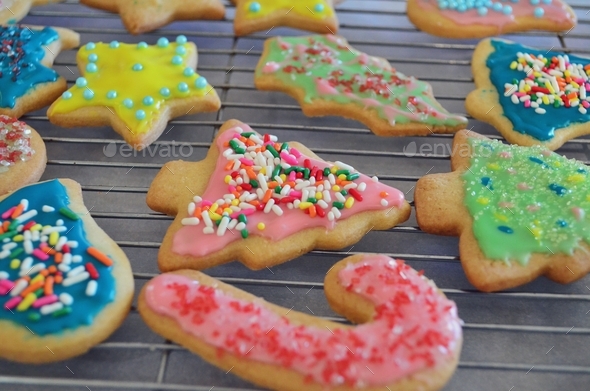 Holiday Christmas cookies with colorful frosting and sprinkles fresh ...
