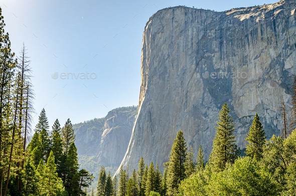 El Capitan granite rock formation with trees in nature Stock Photo by ...