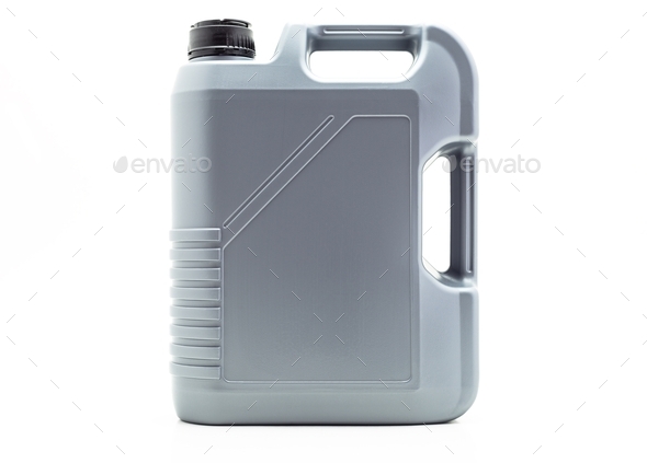 Grey, plastic motor oil container with a capacity of five liters Stock ...