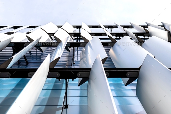 The facade of a modern building with an innovative facade made of ...