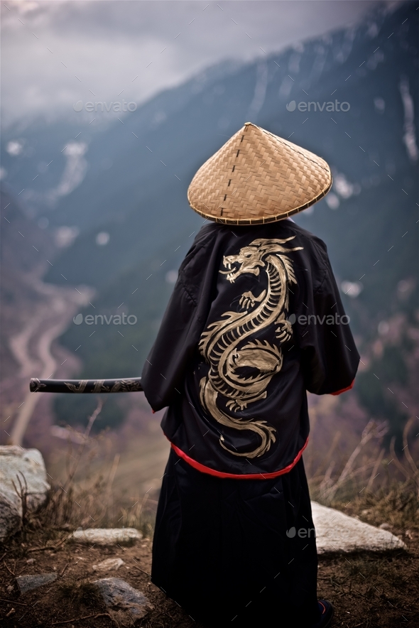 Way of the Samurai, Boy dressed as a samurai stands from behind with ...