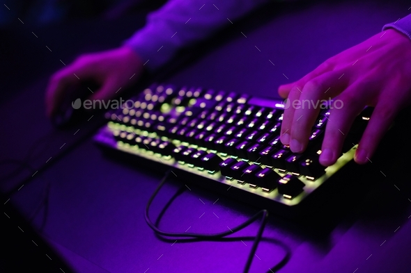 Close-up of a keyboard in neon color Stock Photo by rekaolya | PhotoDune