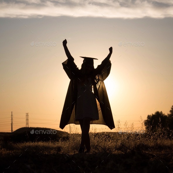 The sky is the limit. Graduate. Complete. Graduation. Hands up ...
