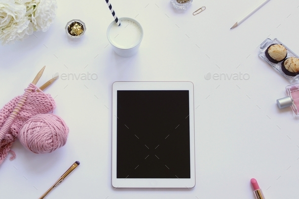 Tablet and girly desktop Stock Photo by MPPLLC45 | PhotoDune