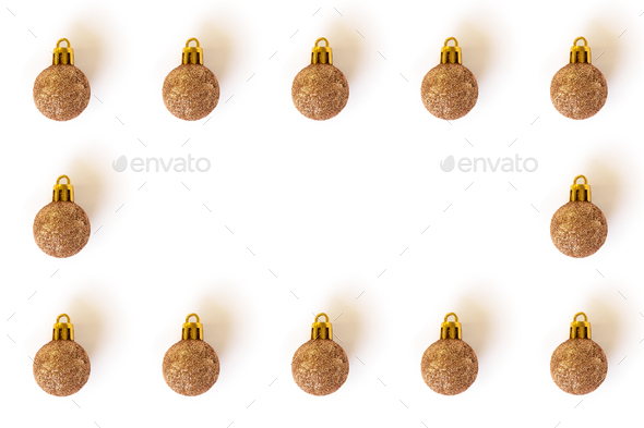 Christmas golden glitter balls frame isolated on white background Stock ...