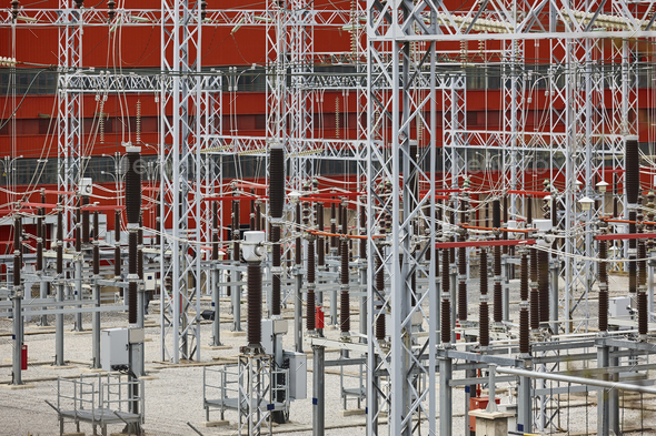 Power generation plant factory. Electricity generator. Renewable energy ...