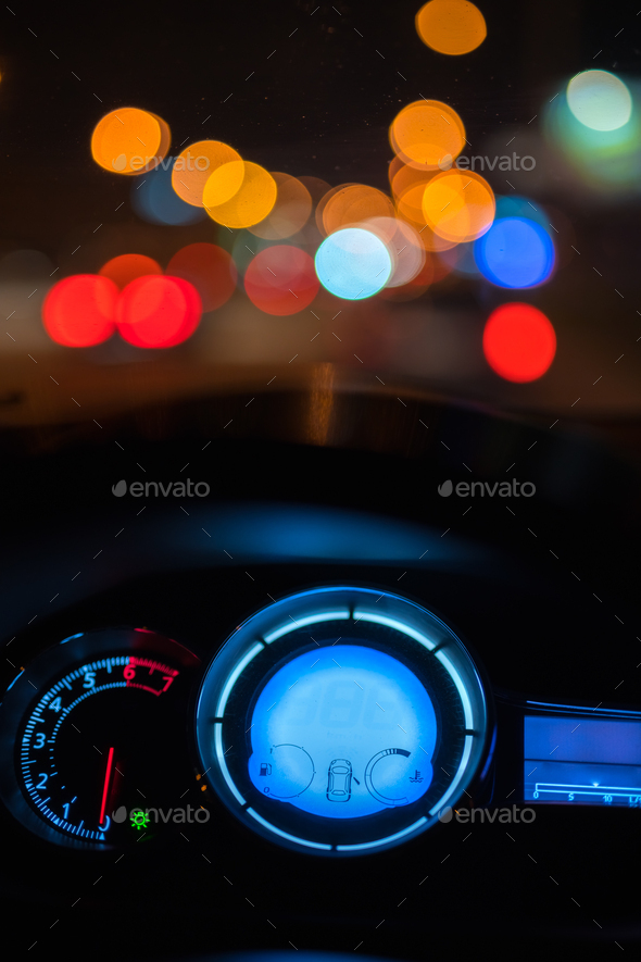 The speedometer of the modern car. Evening night time Stock Photo by ...