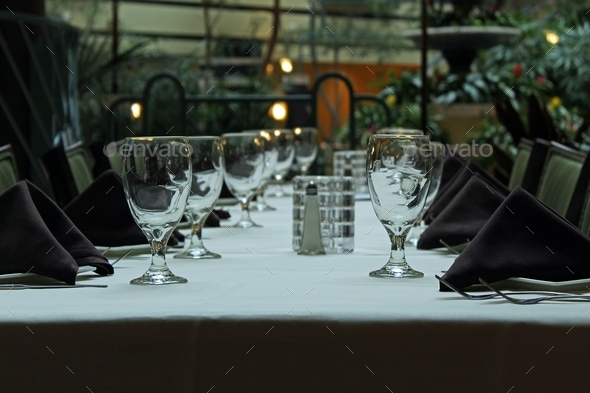 Fine dining table with long set table Stock Photo by MPPLLC45 | PhotoDune