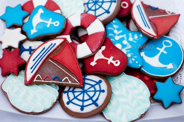 Confectionery product cookies in a nautical style in the form of a boat ...