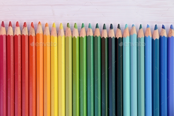 rainbow line up of colouring pencils Stock Photo by andreajoseph2011