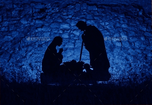 Christmas man nativity scene installation on theme of birth of Jesus ...