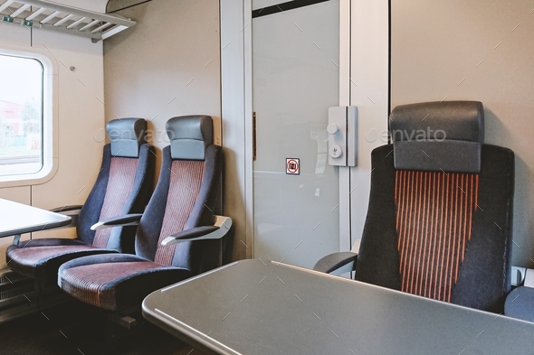 The first class seats place in the cabin of a modern train Stock Photo ...