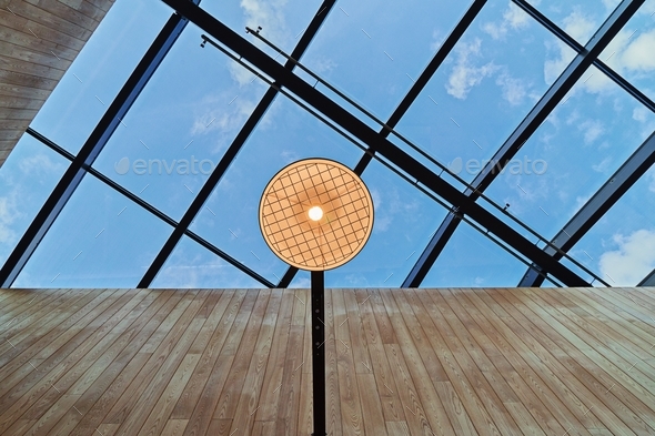 Abstract modern design of roof with open ceiling in Nordic style ...