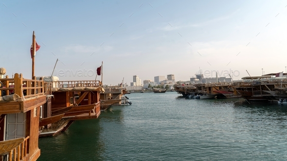 Dhow HARBOUR. Dhow port. Wooden dhow. Traditional shows. Qatar. Doha ...