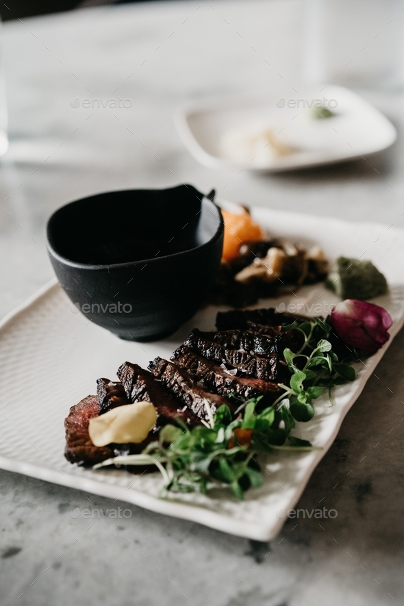 Restaurant dish steak cut plate fine dining out fancy modern simple ...