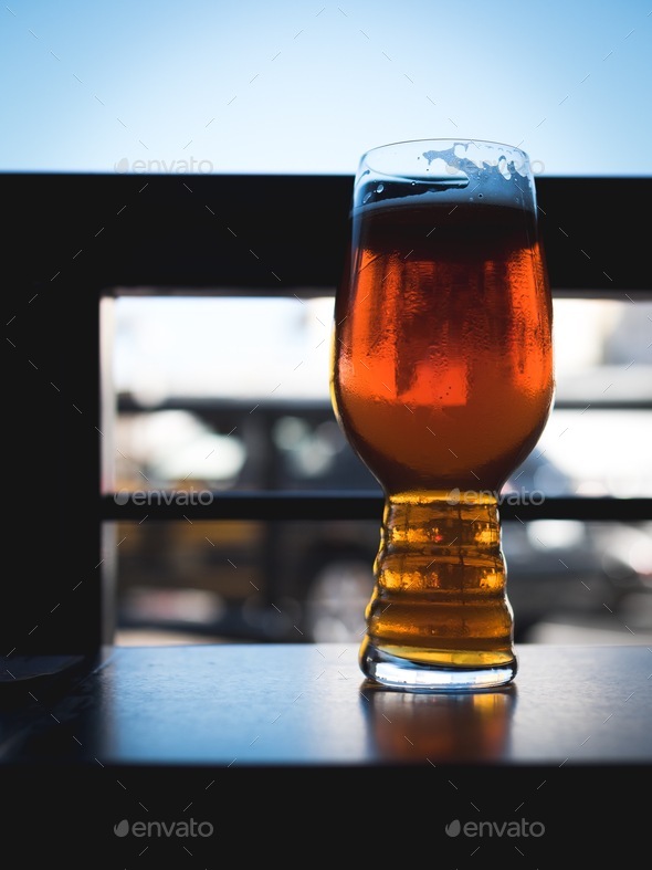 Full beer IPA glass golden amber beer brewery bar restaurant outdoor ...