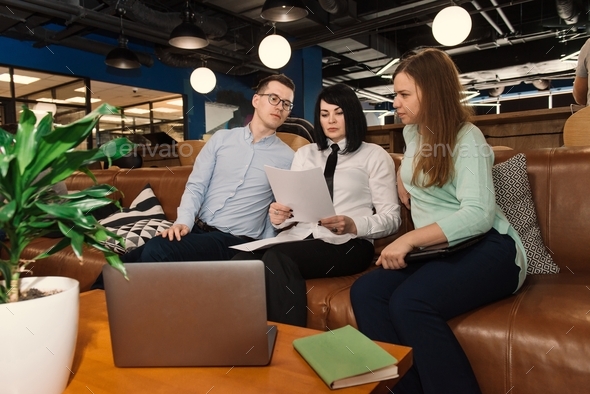 Business Meeting. People Work On Computer In Modern Office. Team ...