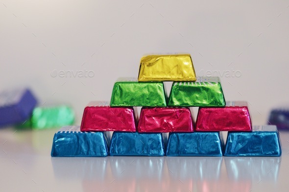 Photo of colorful candy, chocolate or sweets placed as a pyramid Stock ...