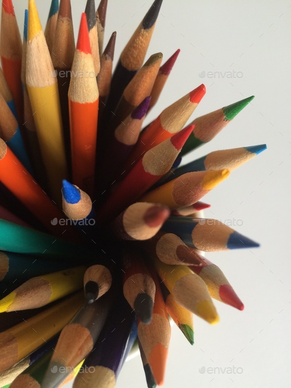 Overhead of color pencils for back to school time background with copy ...