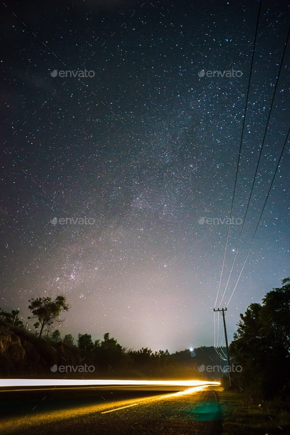 Galaxy at night with stars milky way astrology background and a long ...