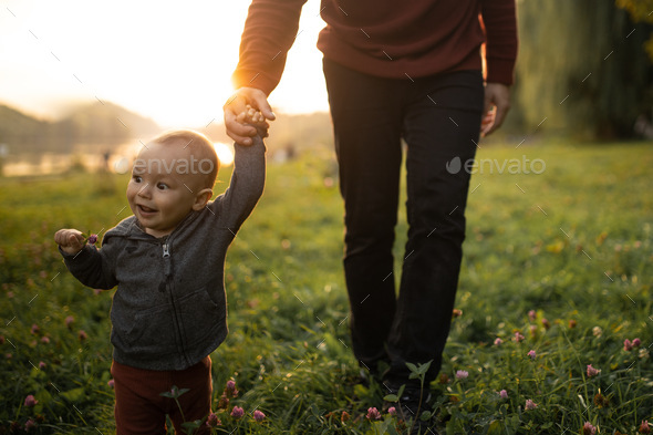 Father and his son meet the dawn. Fatherly love. The relationship ...